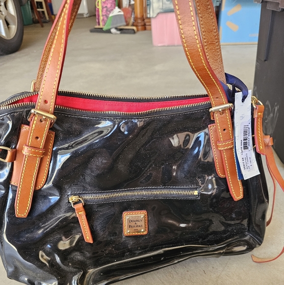 Bags | Dooney Bourke Black Patent Leather Shoulder Tote Purse Leather ...